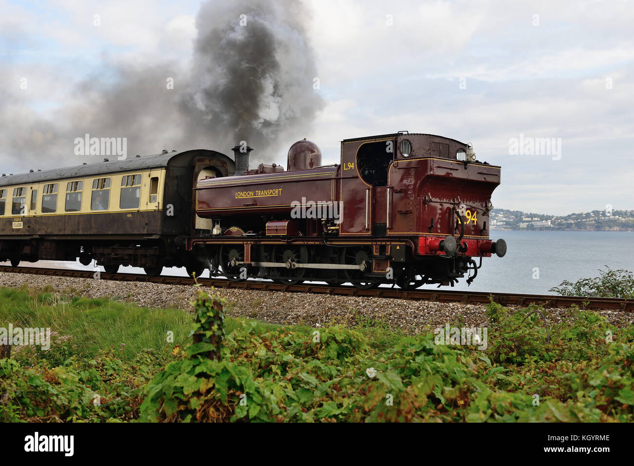 Steam train on the Dartmouth Steam Railway leaving Goodrington, hauled ...