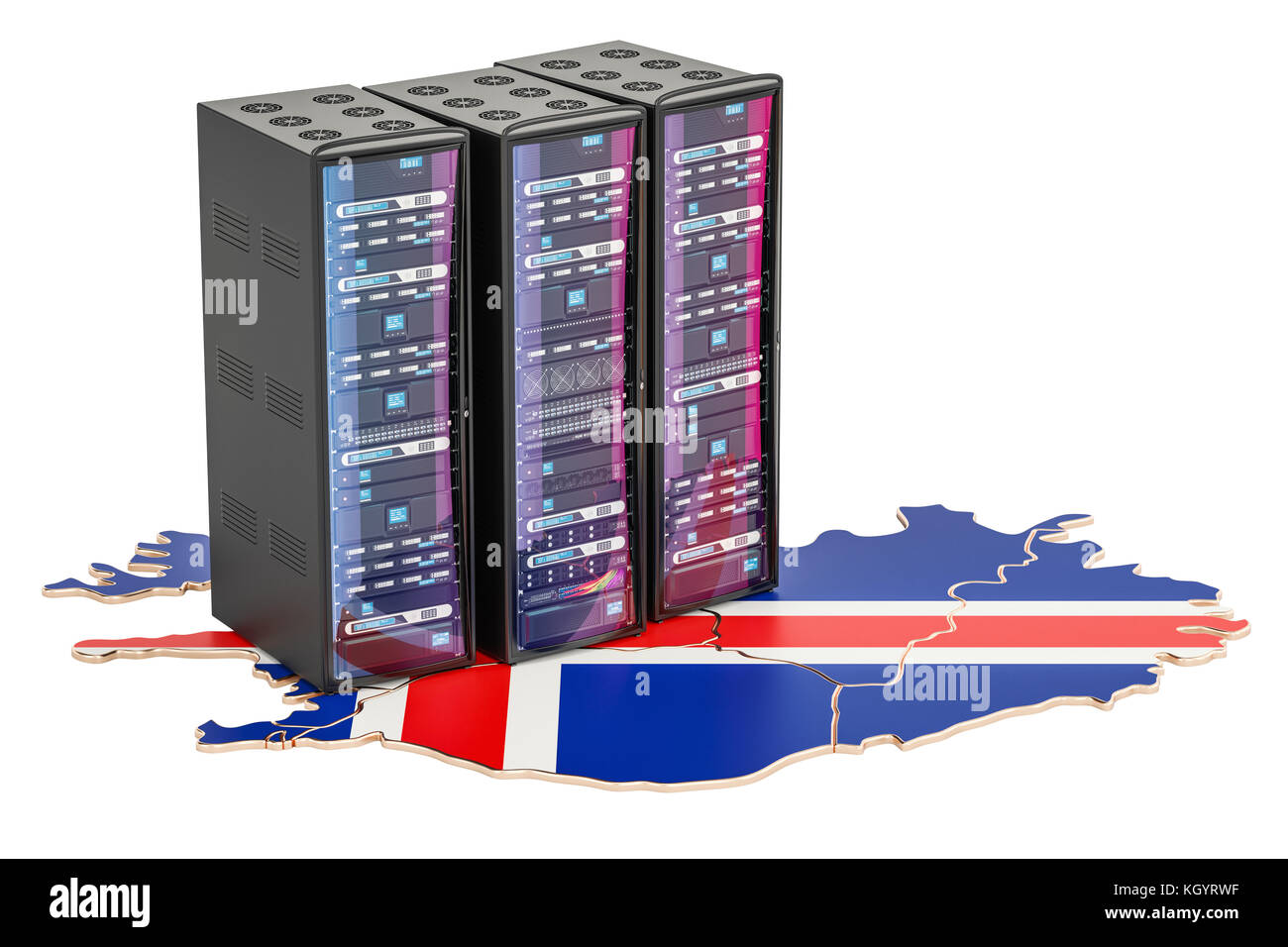 Data Center server racks in Iceland concept, 3D rendering isolated on ...