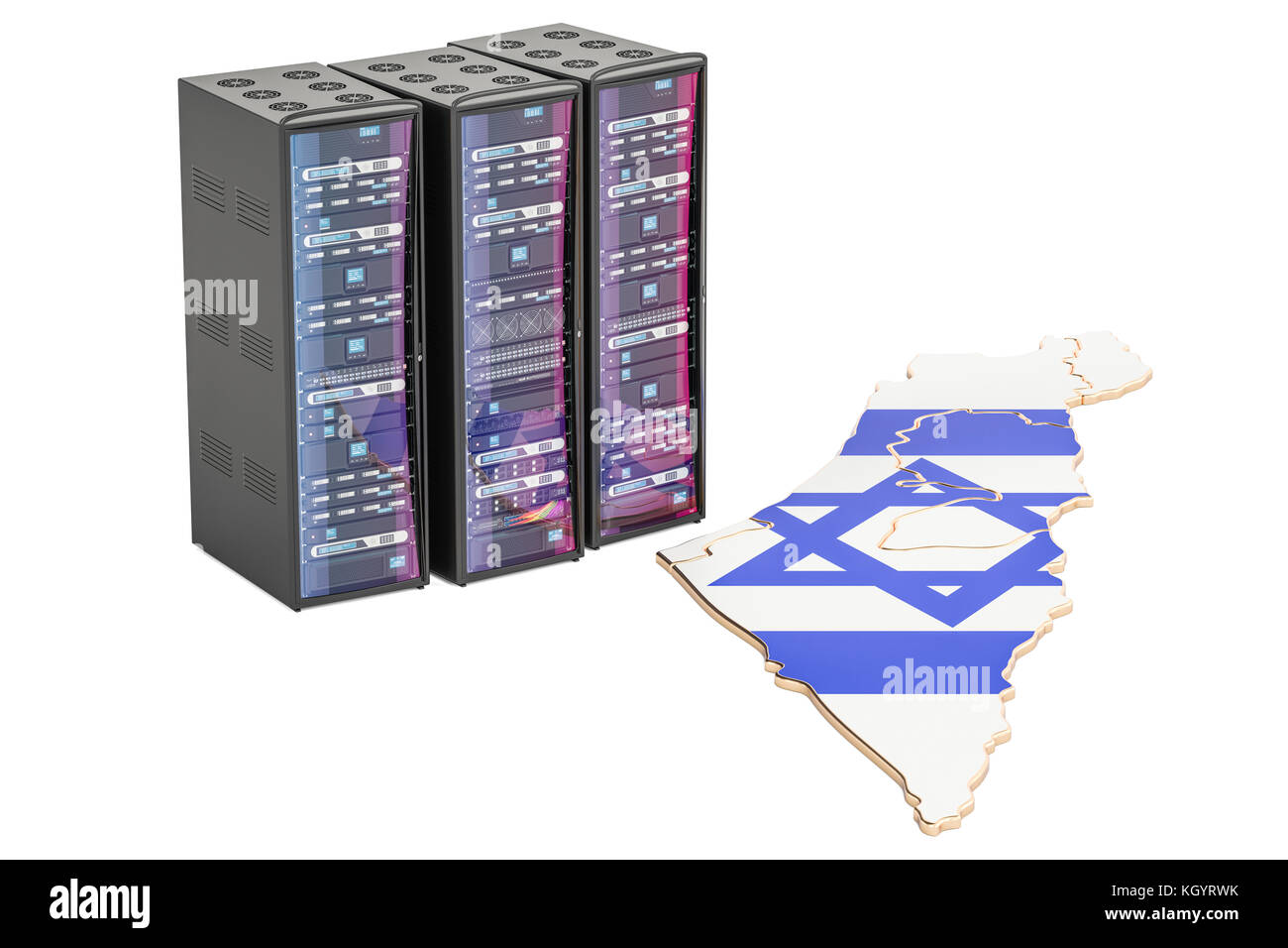 Data Center server racks in Israel concept, 3D rendering isolated on ...