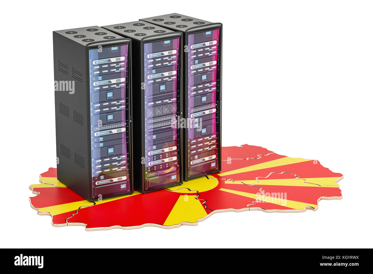 Data Center server racks in Macedonia concept, 3D rendering isolated on ...