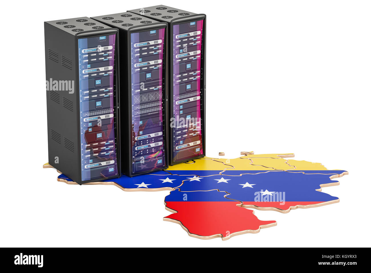 Data Center server racks in Venezuela concept, 3D rendering isolated on ...