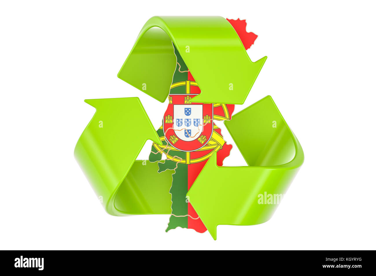 Recycling in Portugal concept, 3D rendering isolated on white ...