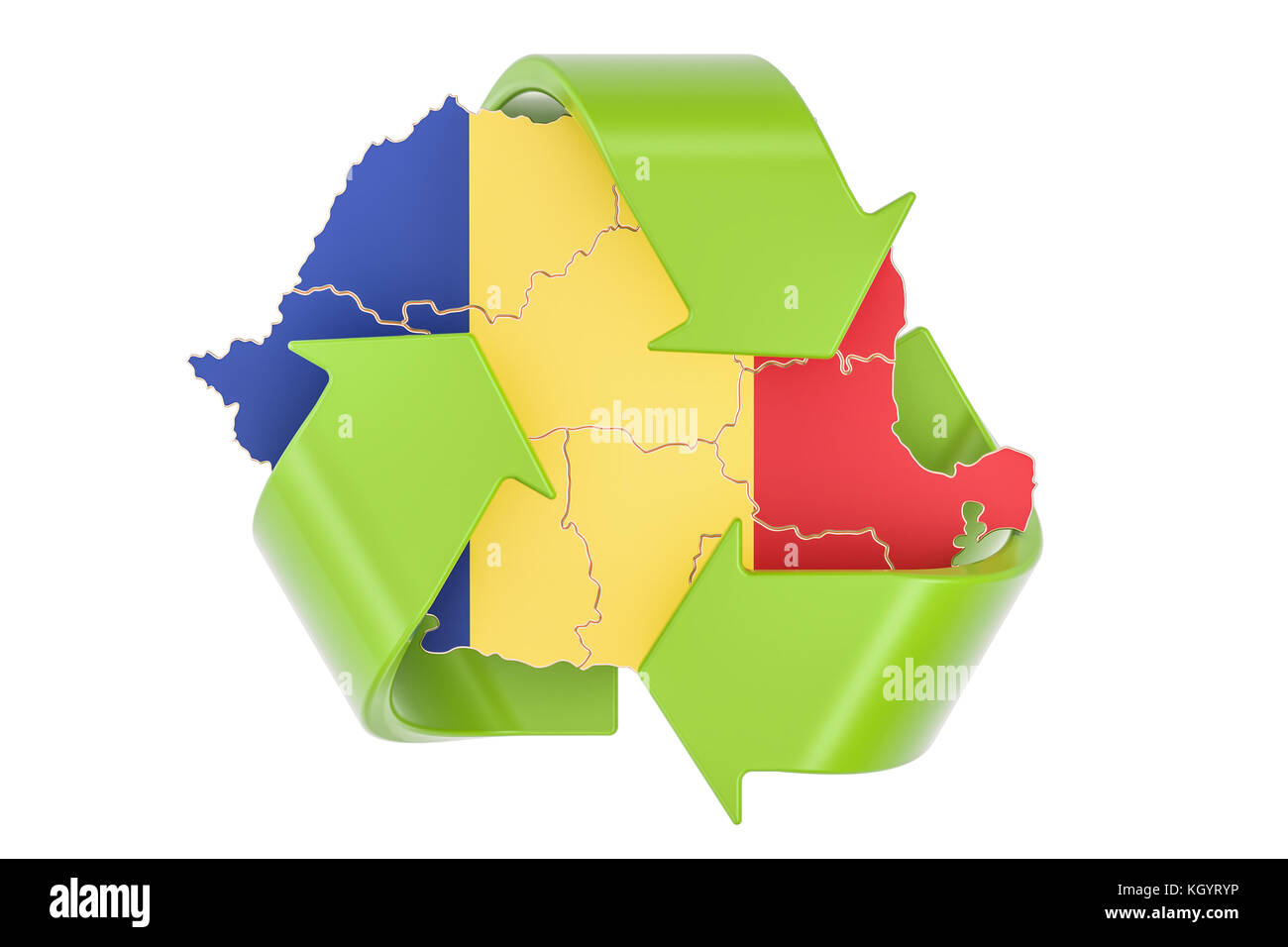 Recycling in Romania concept, 3D rendering isolated on white background ...