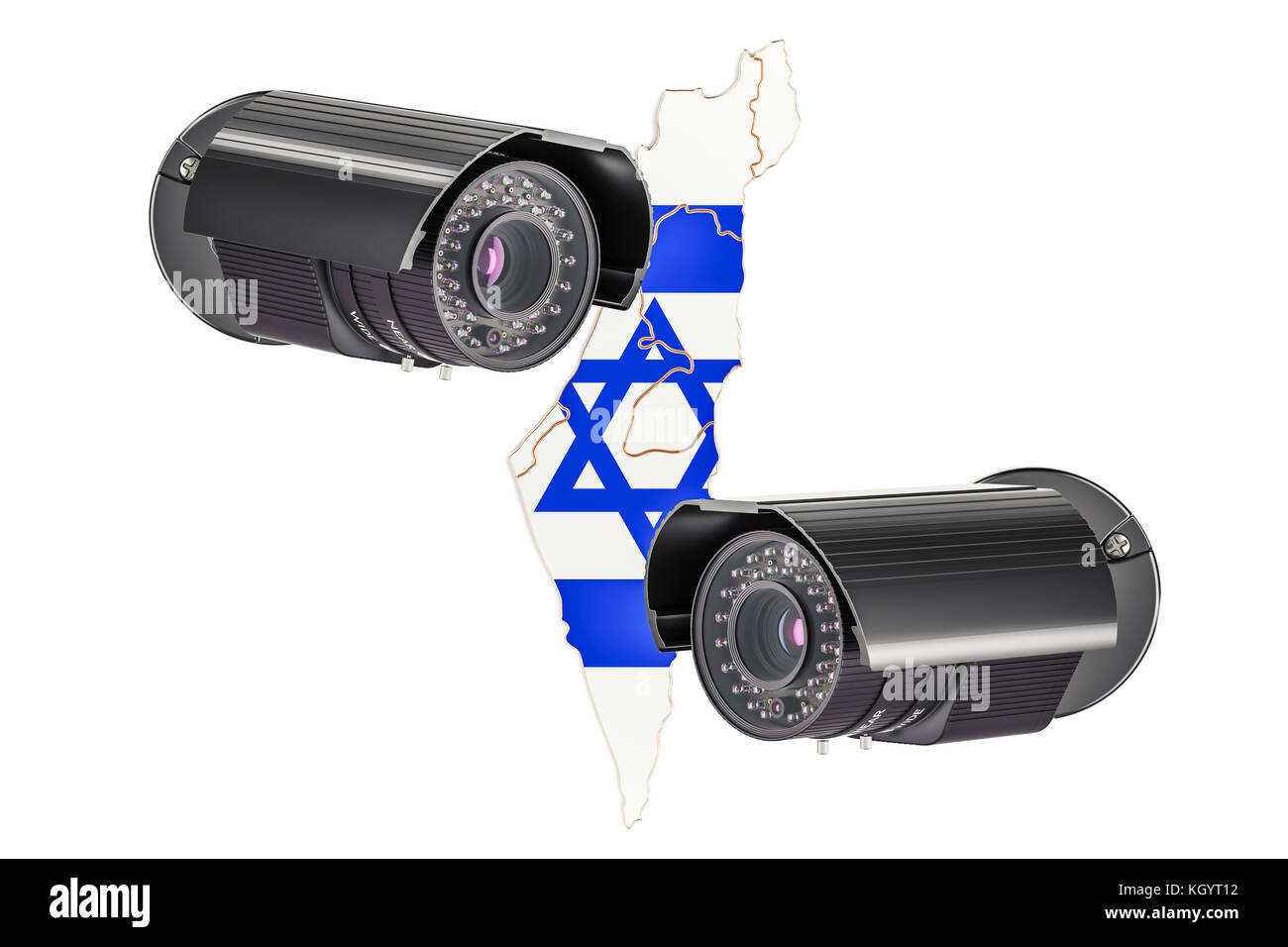 Surveillance and security system concept in Israel. 3D rendering ...