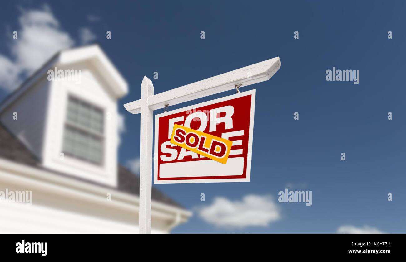 Sold Home For Sale Real Estate Sign in Front of Beautiful New House ...