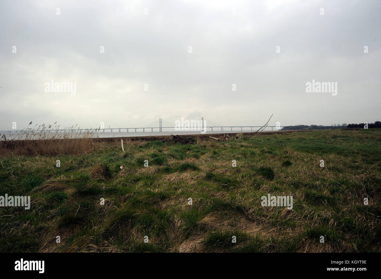 Second Severn Crossing viewed from the Wales Coast Path near Blackrock ...