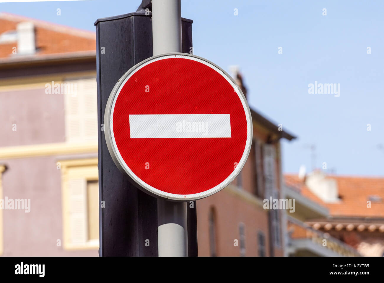 Red and white british no entry road sign Stock Photo - Alamy
