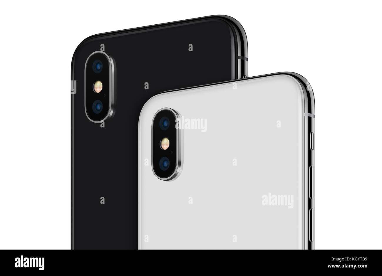 Smartphones similar to iPhone X back side rotated closeup. New modern ...