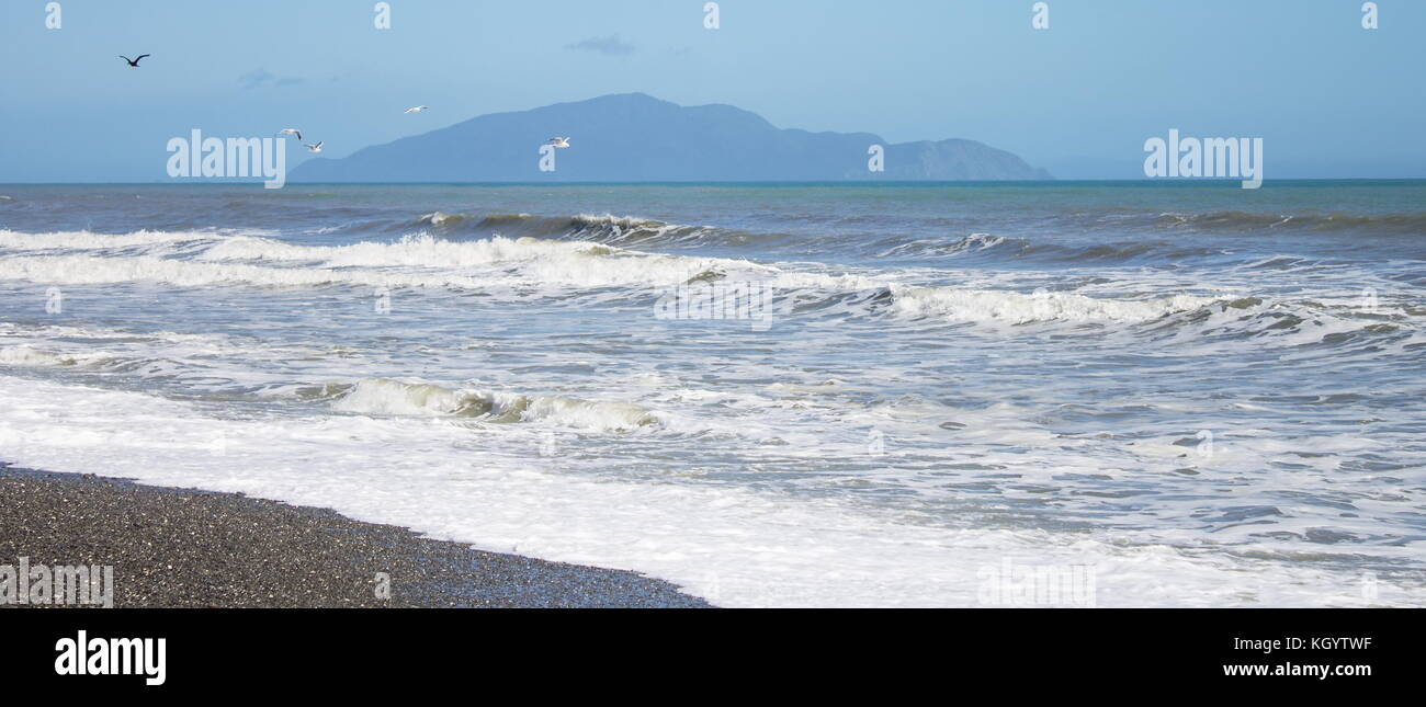 Kapiti Island viewed from Otaki Beach on the Kapiti Coast of New ...