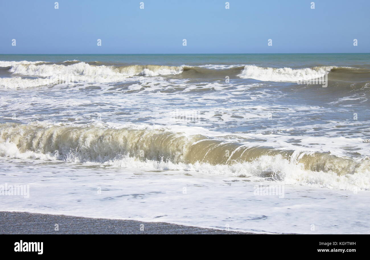 Close up image of waves coming in on Otaki Beach on the Kapiti Coast of ...