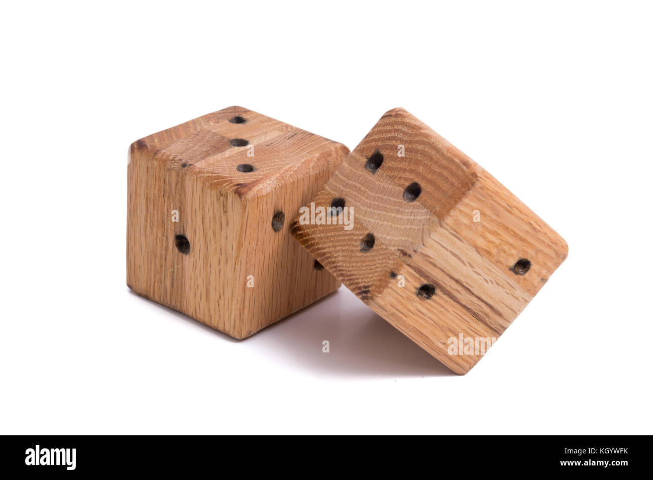A set of 2 large wooden dice isolated on a white background Stock Photo ...