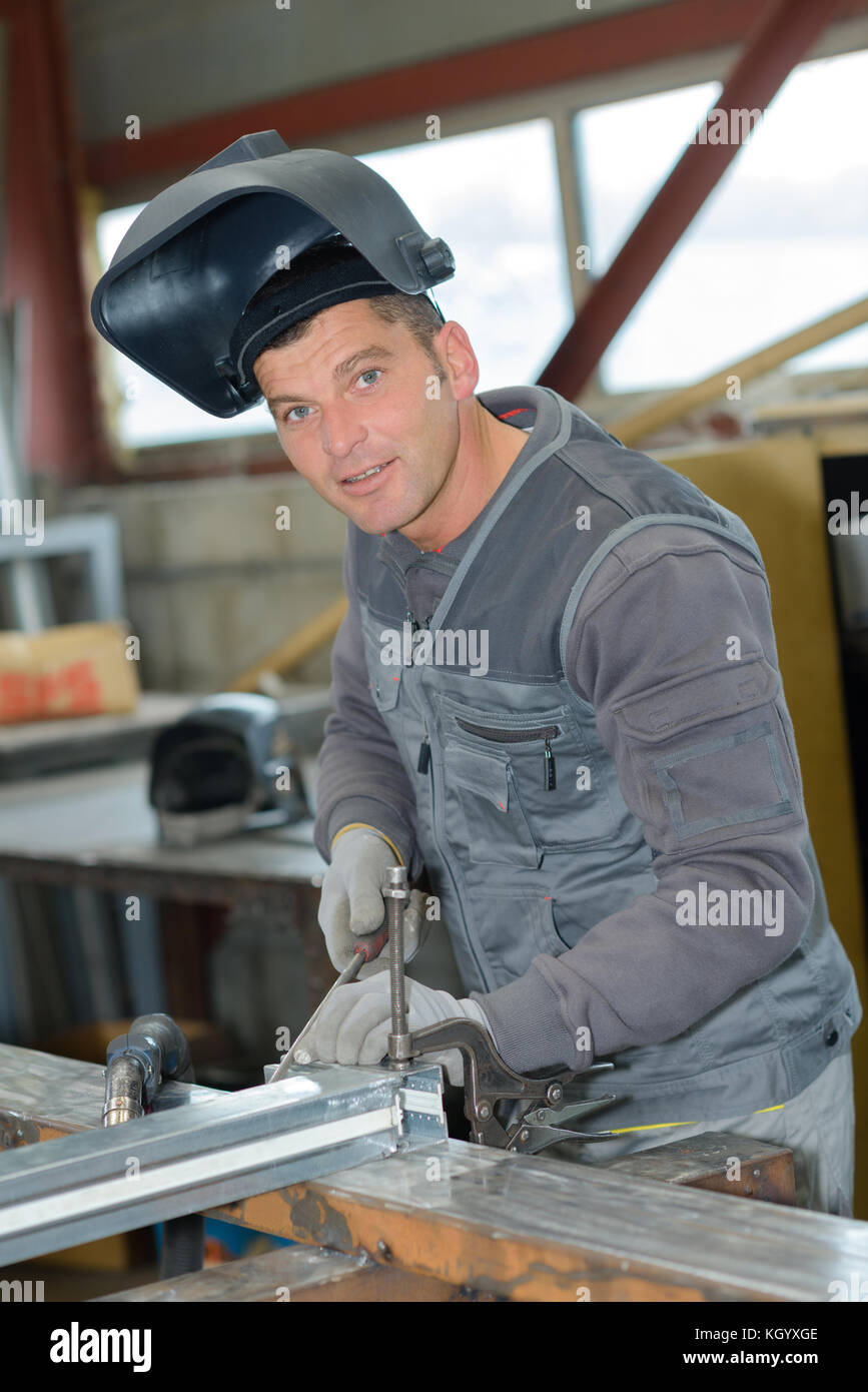 welder posing at work Stock Photo - Alamy