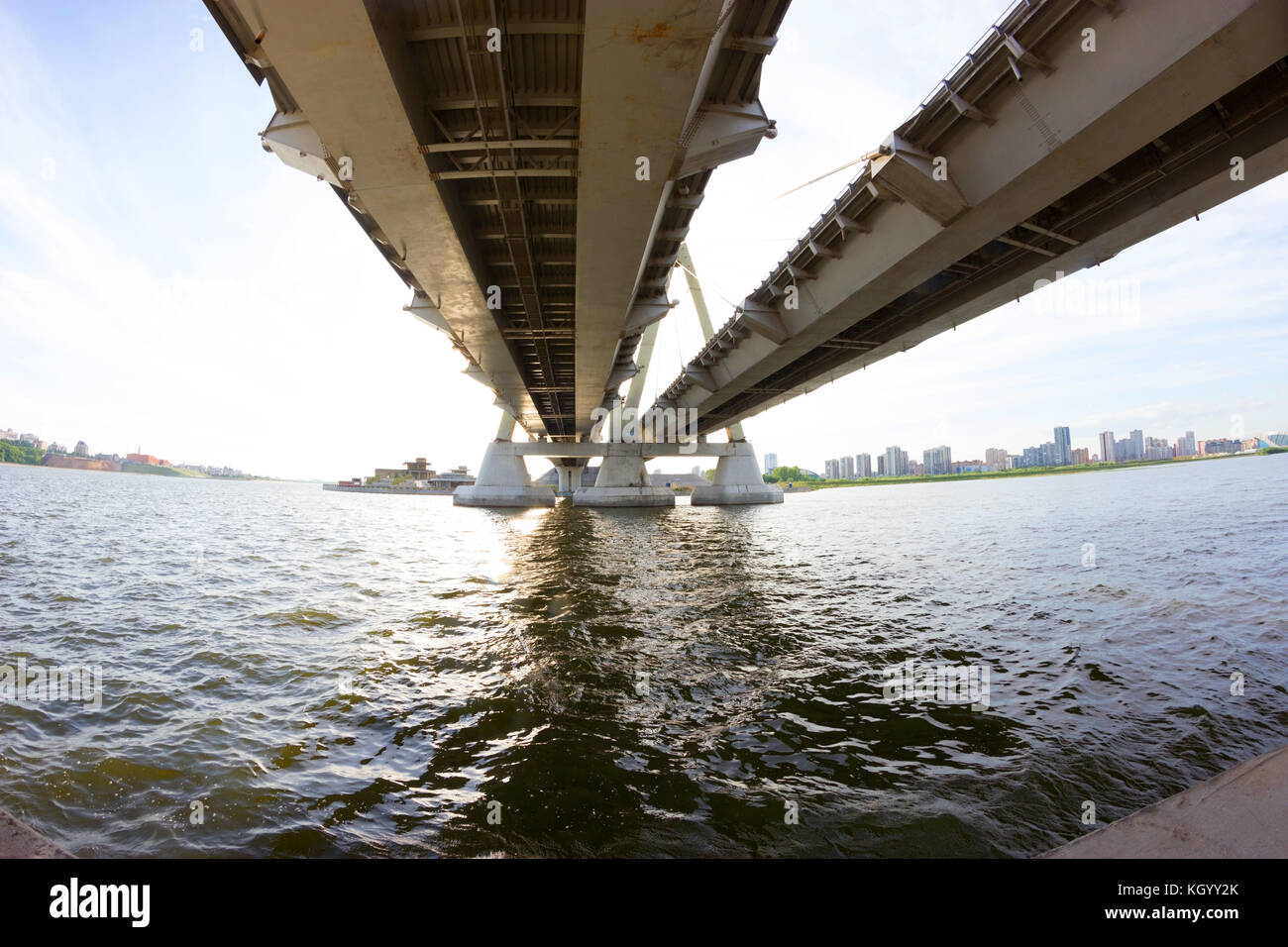 view under the big bridge. fisheye lens Stock Photo - Alamy