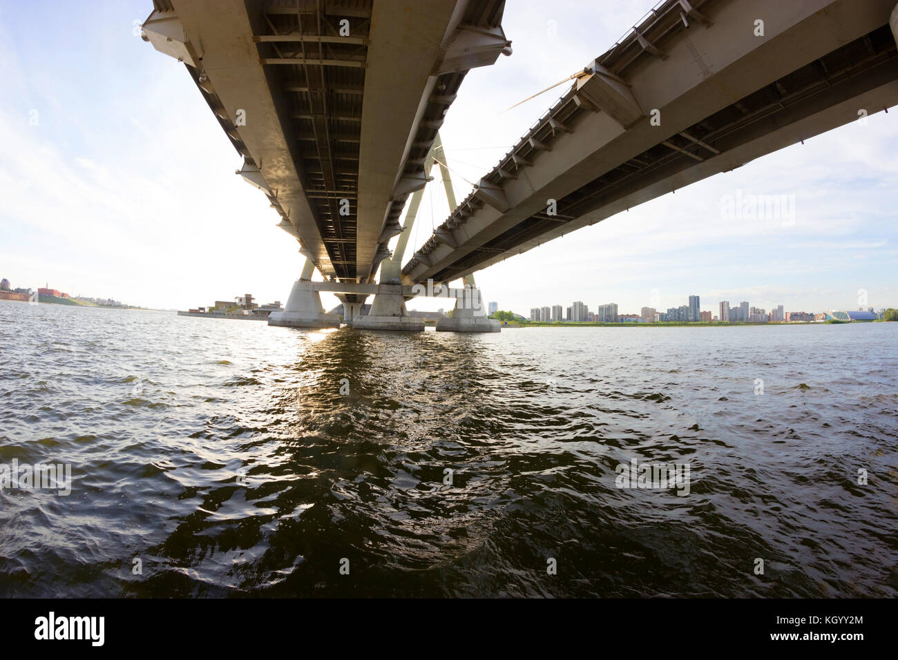 view under the big bridge. fisheye lens Stock Photo - Alamy