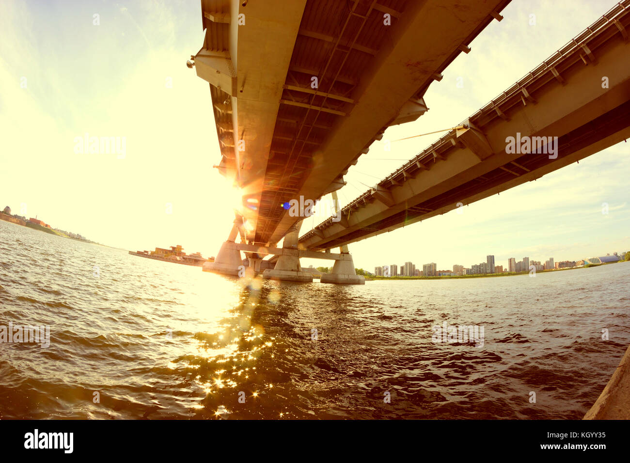 view under the big bridge. fisheye lens Stock Photo - Alamy