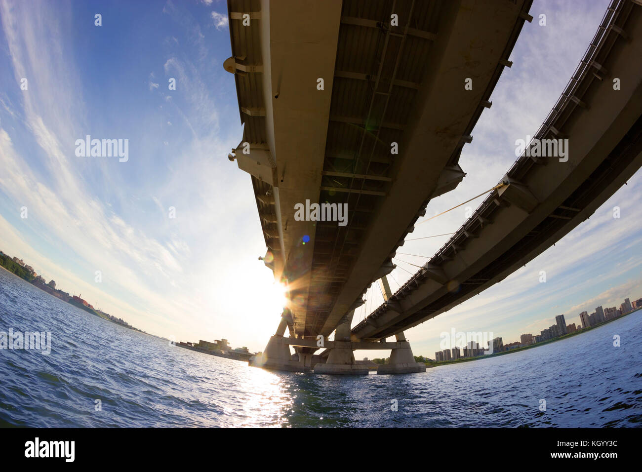 view under the big bridge. fisheye lens Stock Photo - Alamy