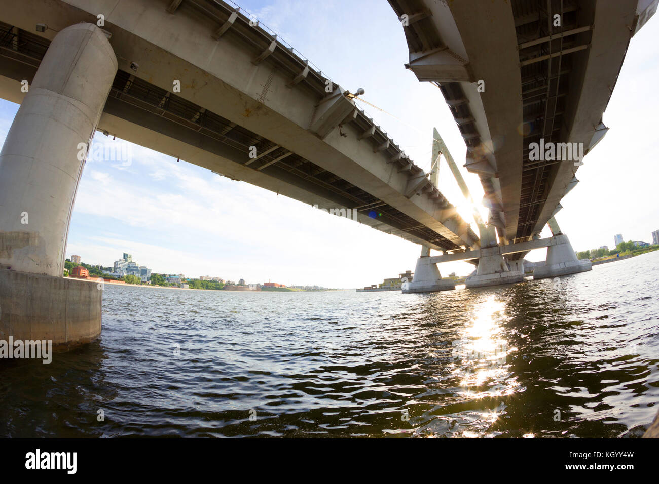 view under the big bridge. fisheye lens Stock Photo - Alamy