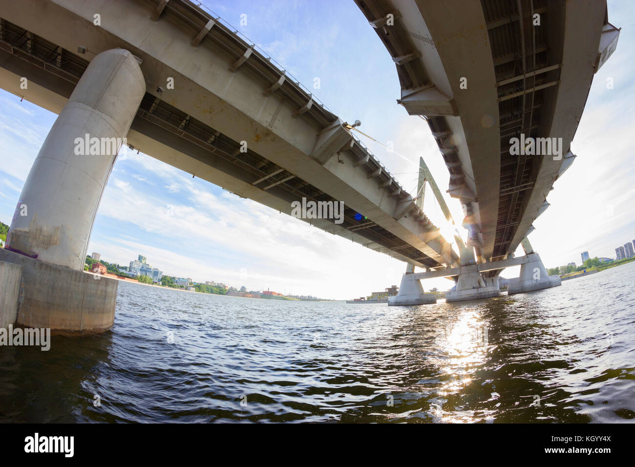 view under the big bridge. fisheye lens Stock Photo - Alamy