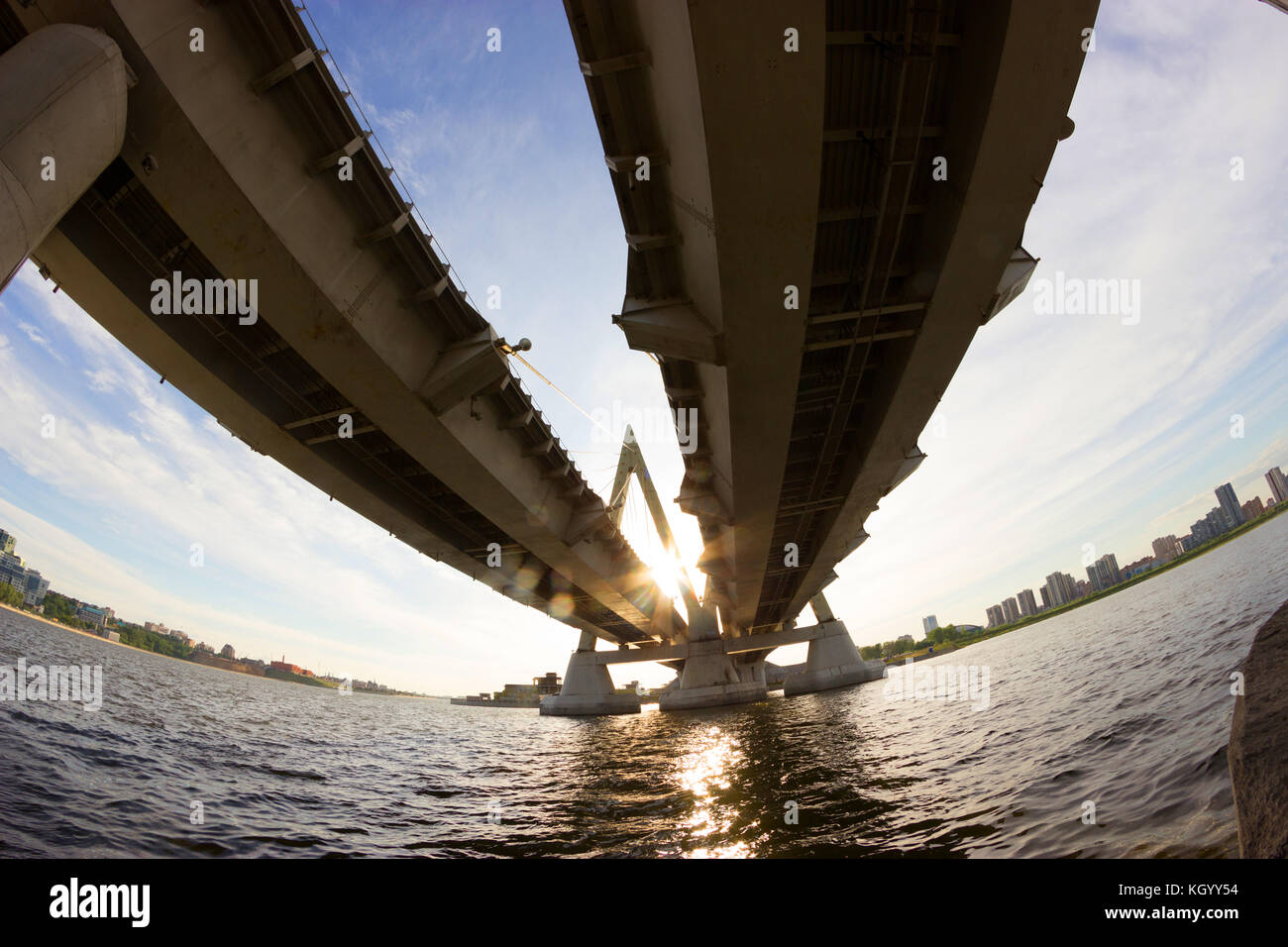 view under the big bridge. fisheye lens Stock Photo - Alamy