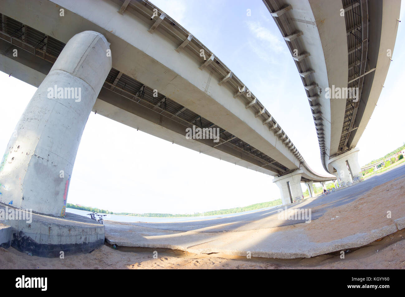 view under the big bridge. fisheye lens Stock Photo - Alamy