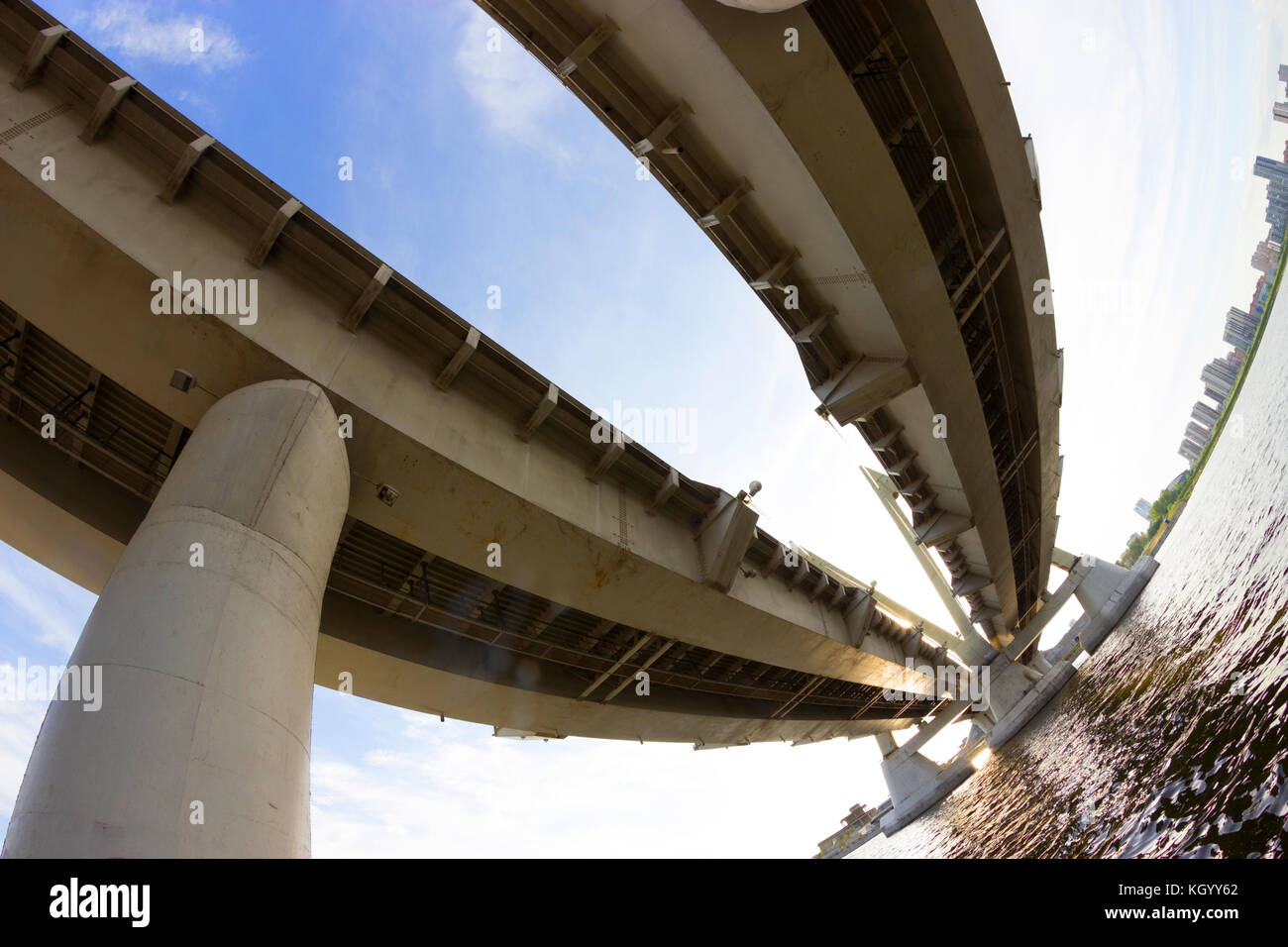 view under the big bridge. fisheye lens Stock Photo - Alamy