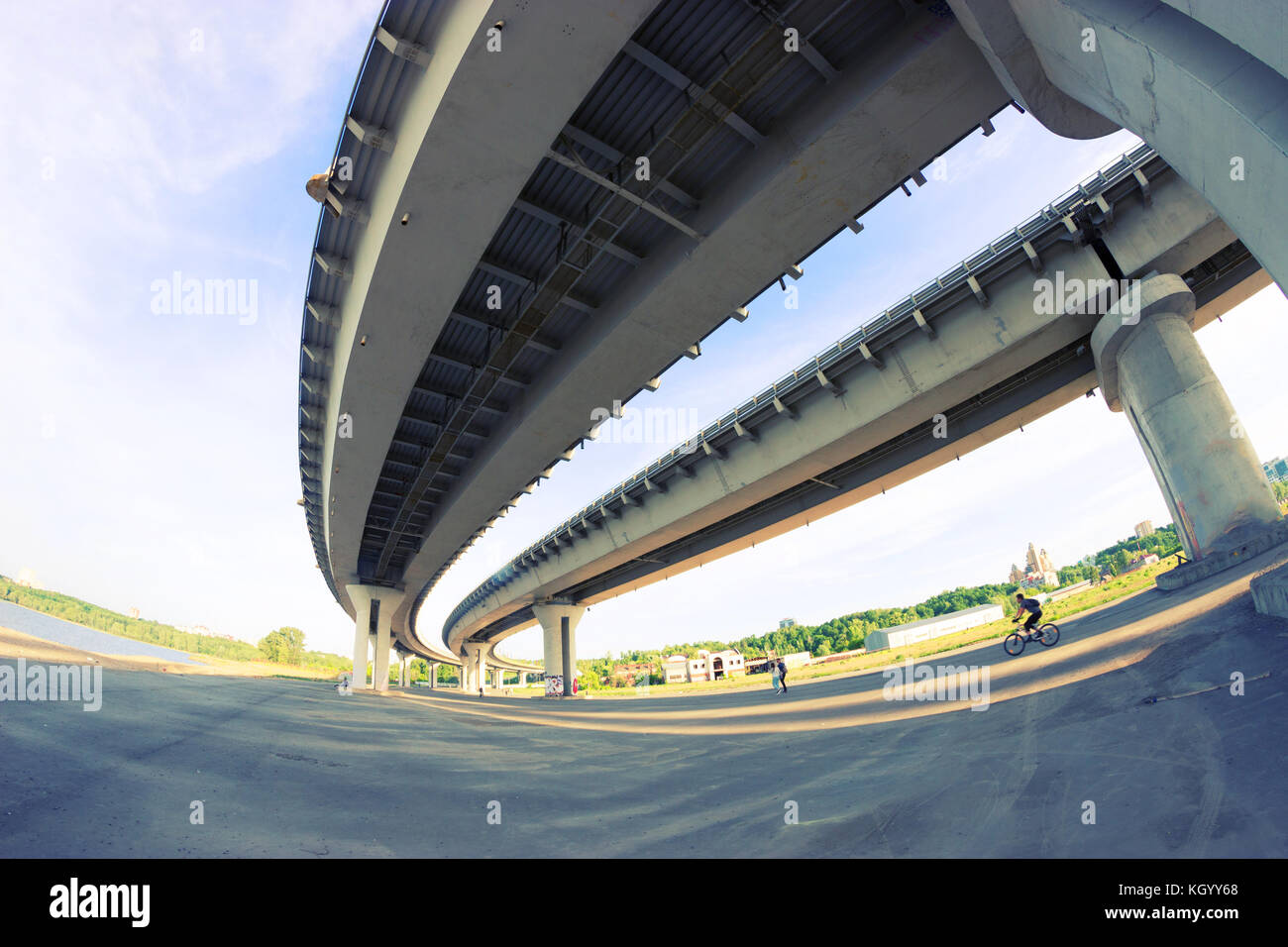 view under the big bridge. fisheye lens Stock Photo - Alamy