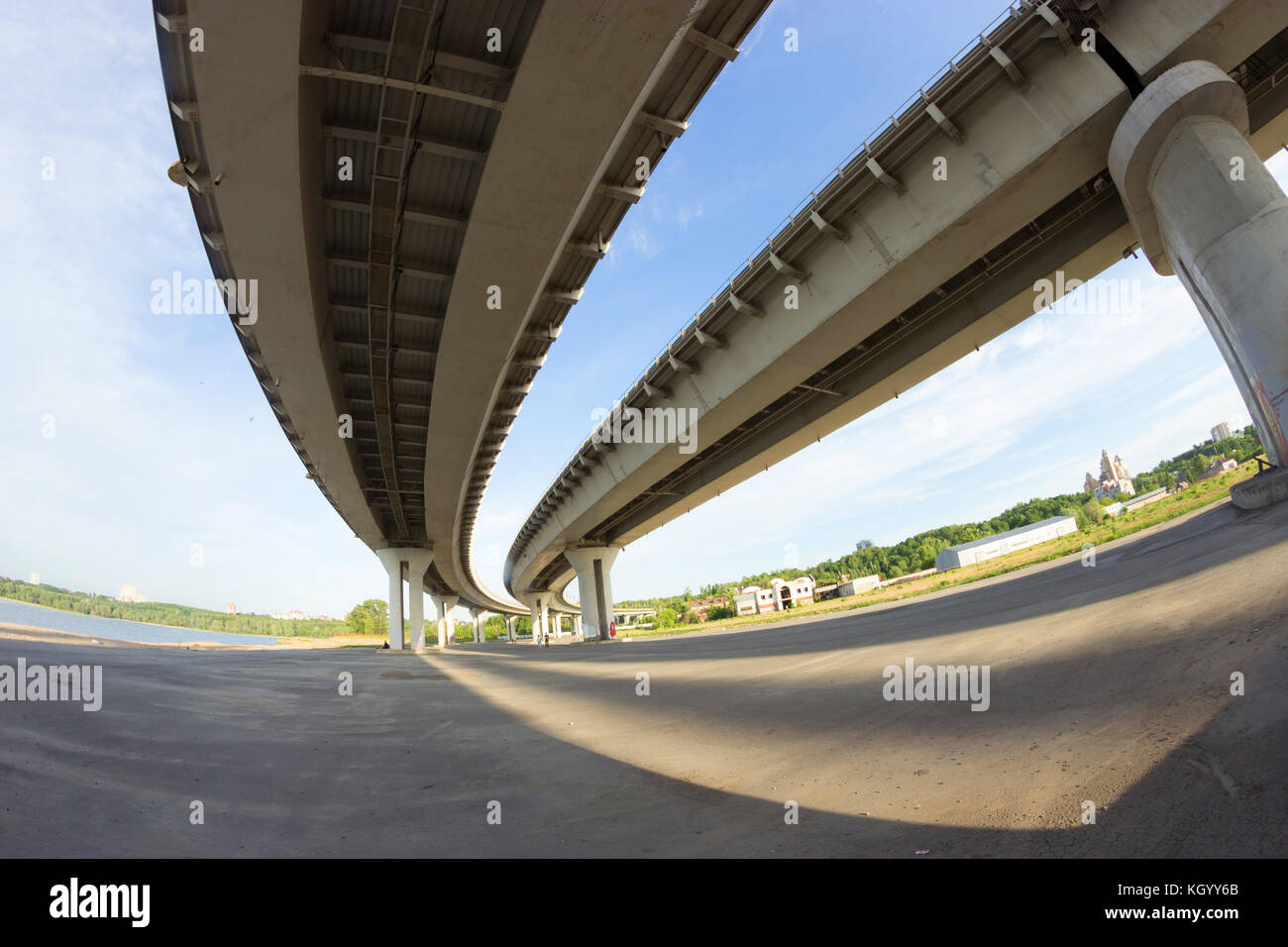 view under the big bridge. fisheye lens Stock Photo - Alamy