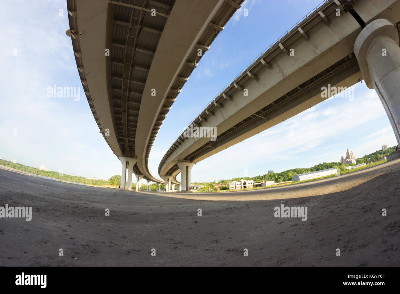 view under the big bridge. fisheye lens Stock Photo - Alamy