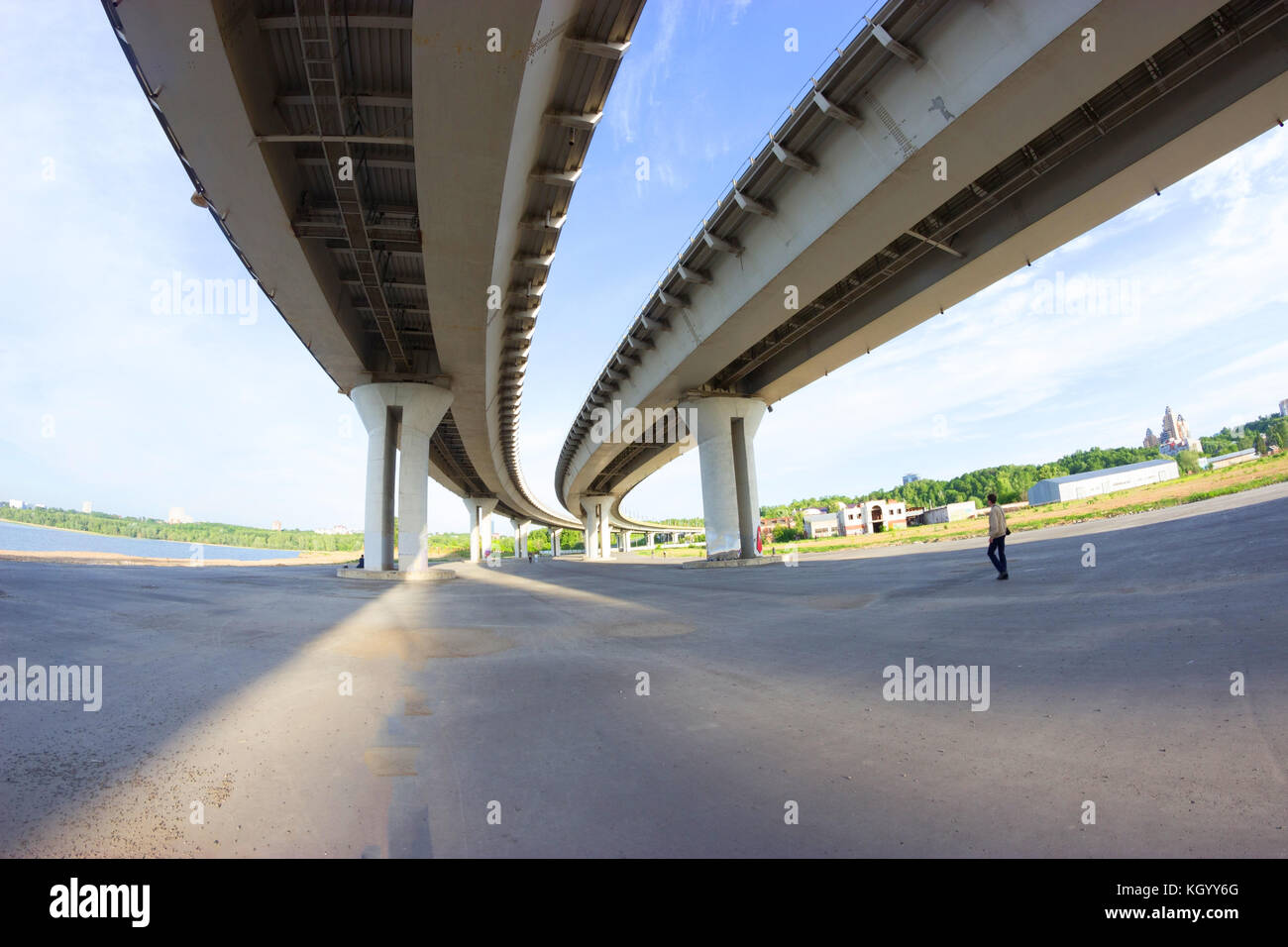view under the big bridge. fisheye lens Stock Photo - Alamy
