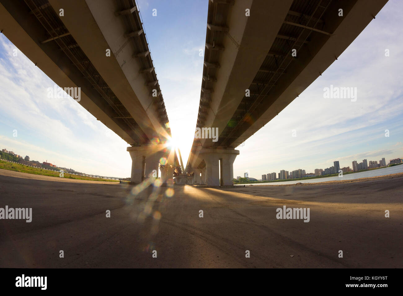 view under the big bridge. fisheye lens Stock Photo - Alamy