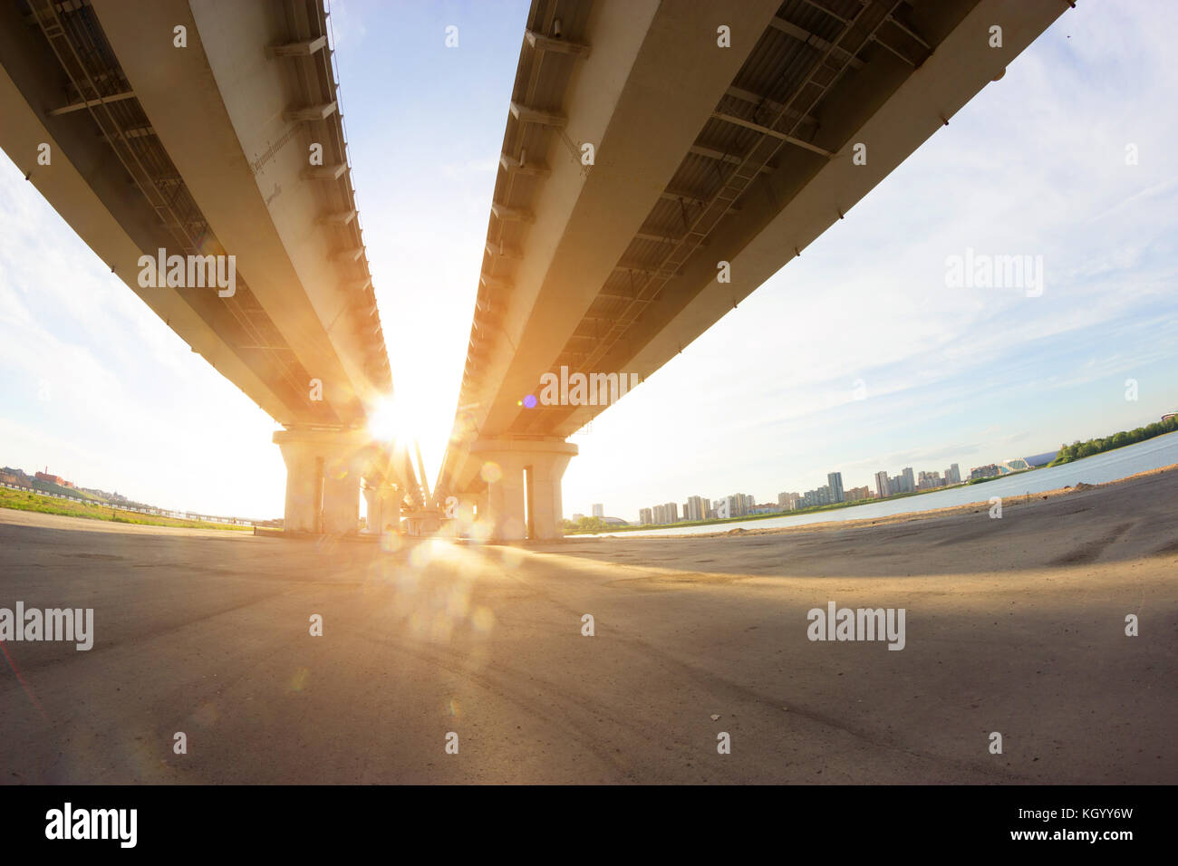 view under the big bridge. fisheye lens Stock Photo - Alamy