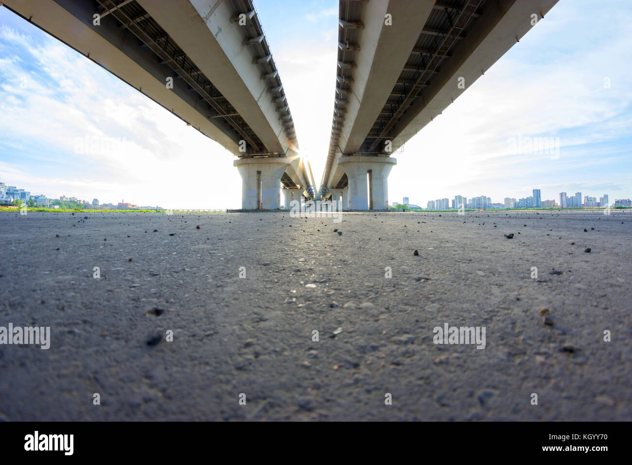 view under the big bridge. fisheye lens Stock Photo - Alamy