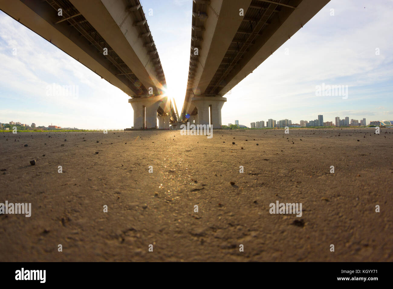 view under the big bridge. fisheye lens Stock Photo - Alamy