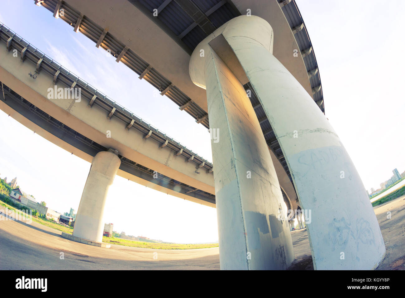 view under the big bridge. fisheye lens Stock Photo - Alamy