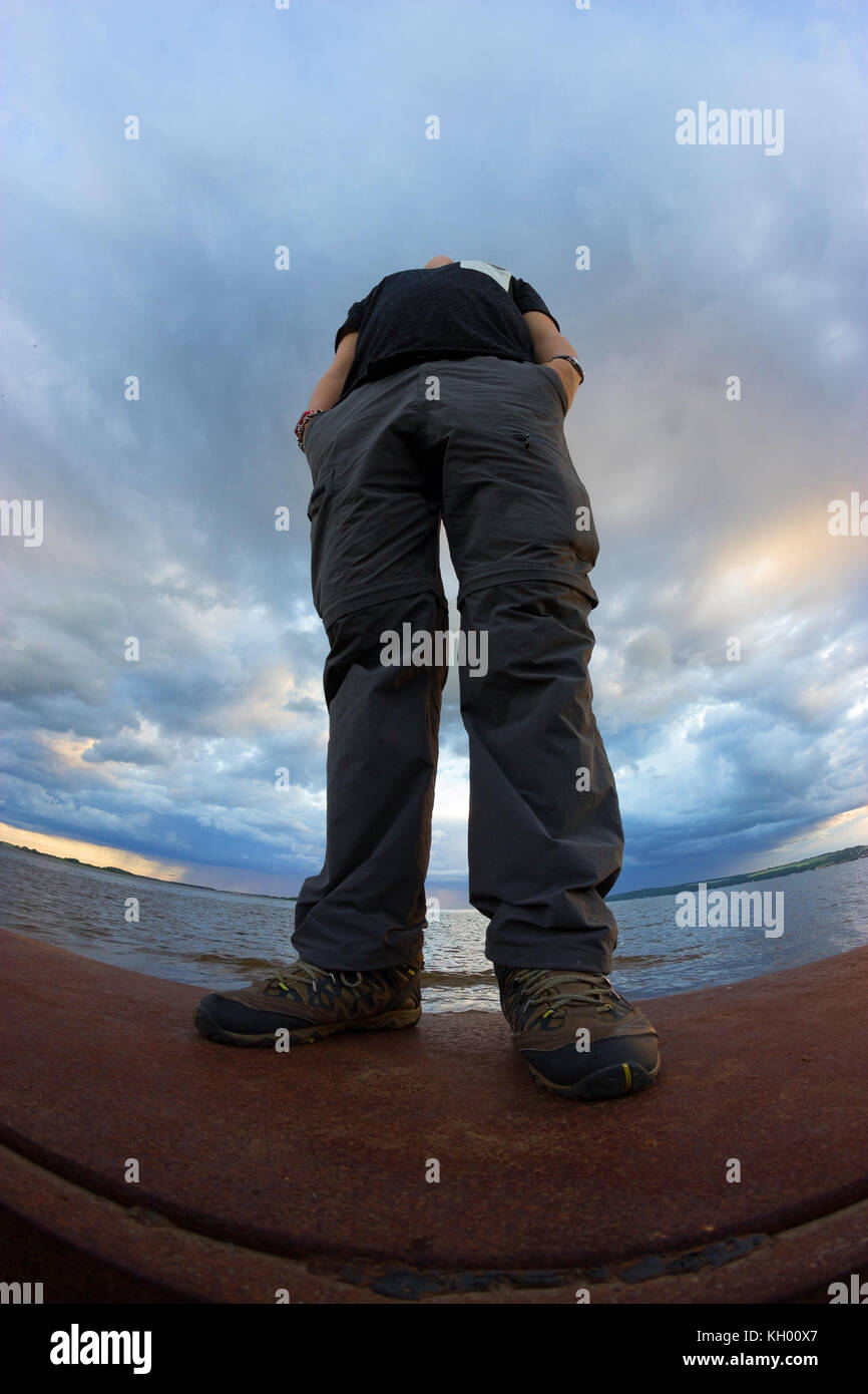 arrogant man stand on a background of stormy sky. freedom self ...