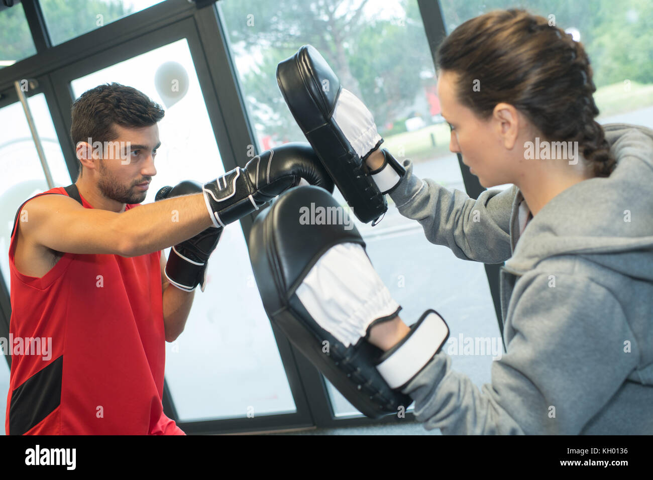 man and woman in boxing practice Stock Photo - Alamy