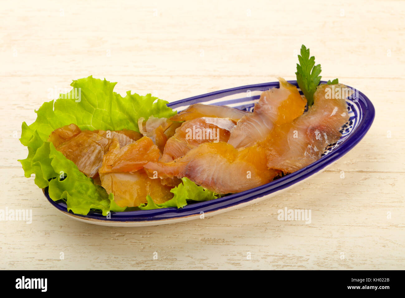 Smoked catfish fillet carpaccio Stock Photo - Alamy
