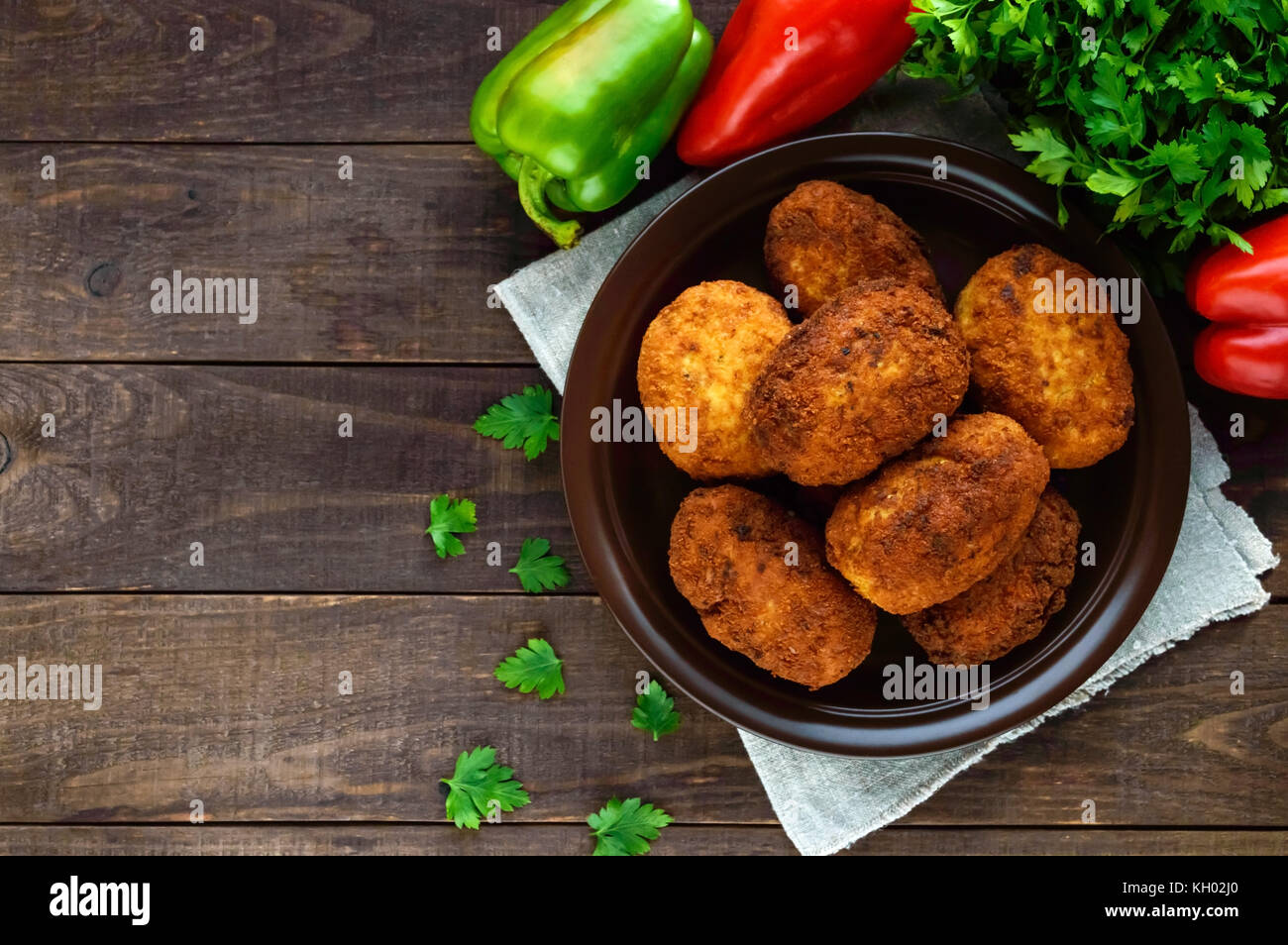 Meat mini-rolls (cutlet) with boiled egg. The top view Stock Photo - Alamy