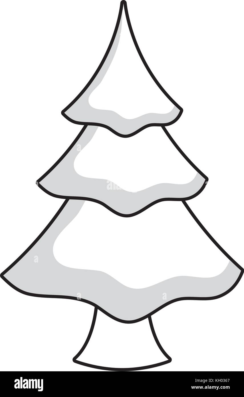flat line uncolored christmas tree over white background vector ...