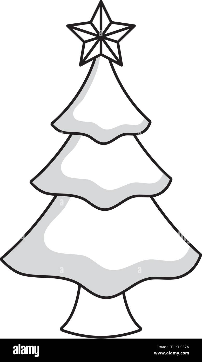 flat line uncolored christmas tree over white background vector ...