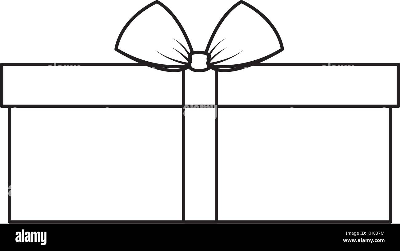 flat line uncolored gift over white background vector illustration ...