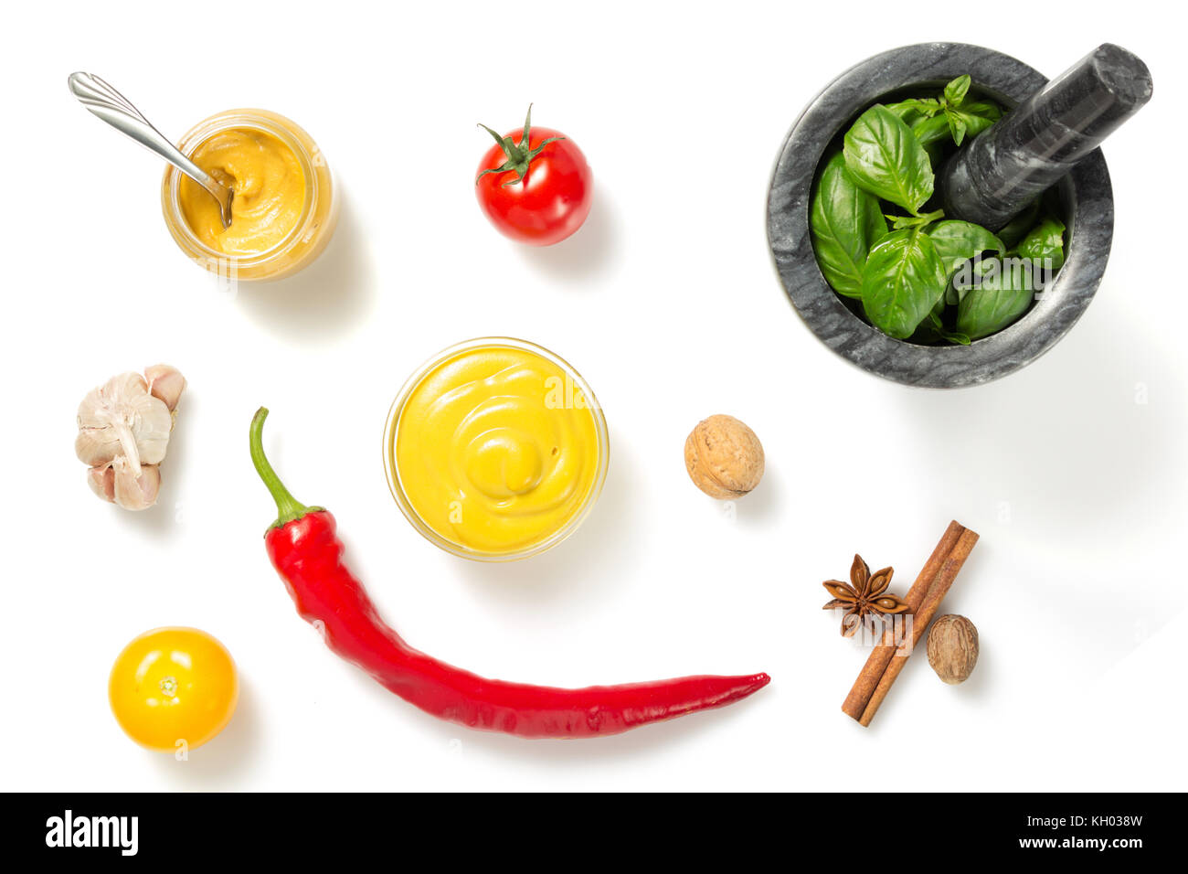 set of dip sauces in bowl isolated on white background Stock Photo - Alamy