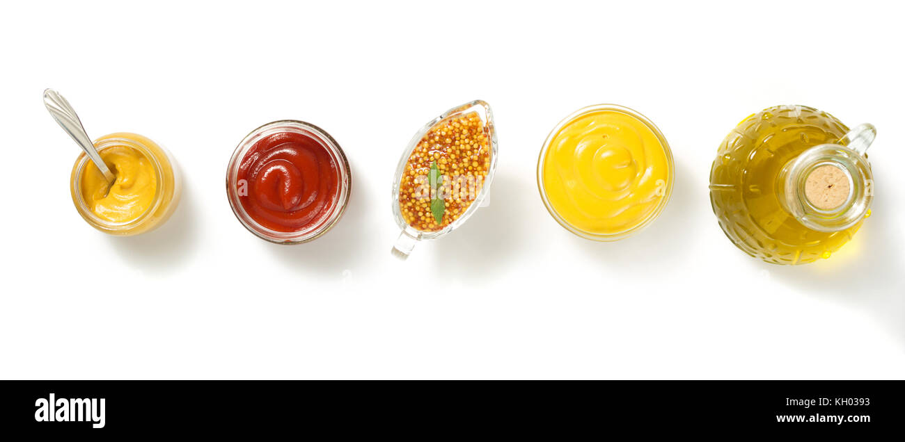 set of dip sauces in bowl isolated on white background Stock Photo - Alamy