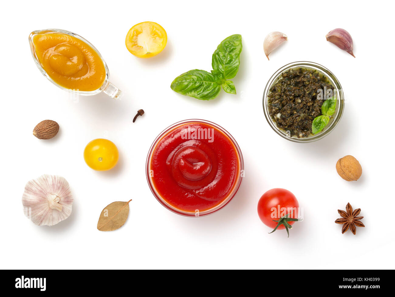 set of dip sauces in bowl isolated on white background Stock Photo - Alamy