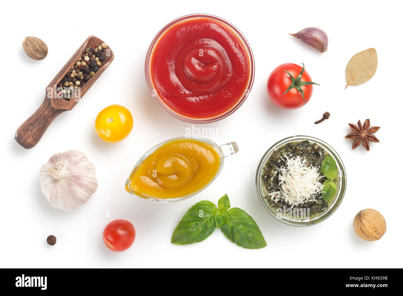 set of dip sauces in bowl isolated on white background Stock Photo - Alamy