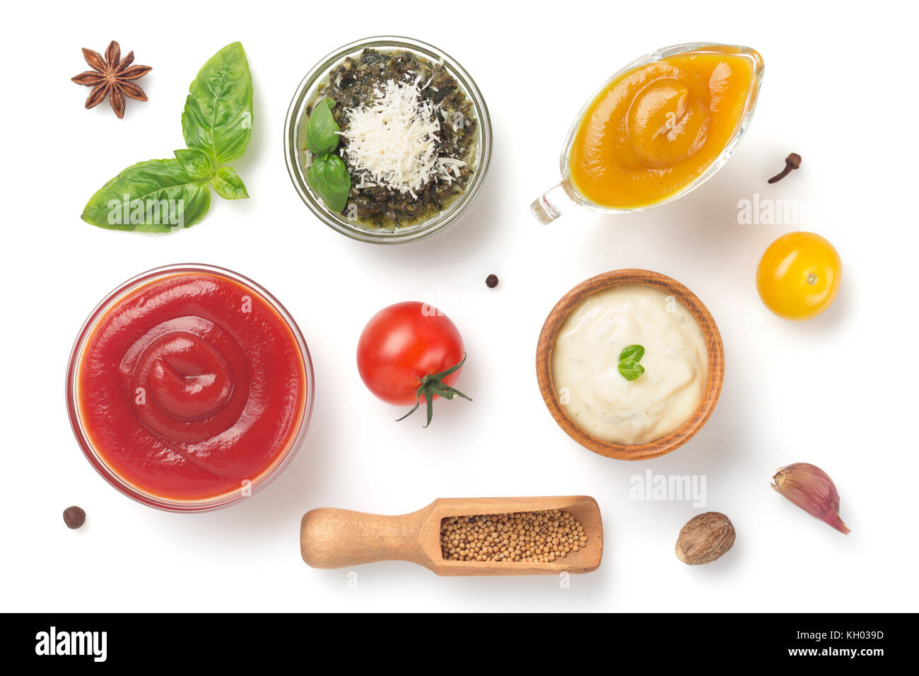 set of dip sauces in bowl isolated on white background Stock Photo - Alamy