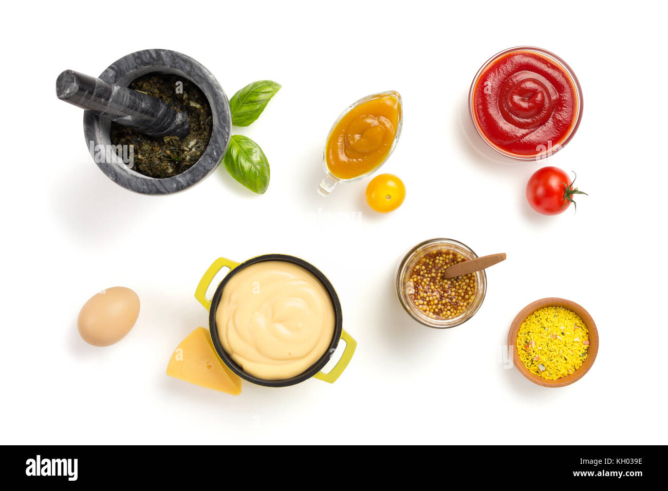 set of dip sauces in bowl isolated on white background Stock Photo - Alamy