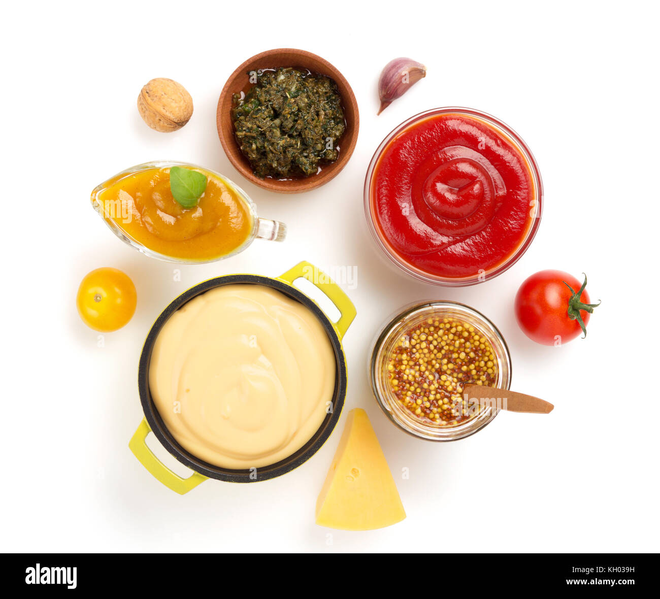 set of dip sauces in bowl isolated on white background Stock Photo - Alamy