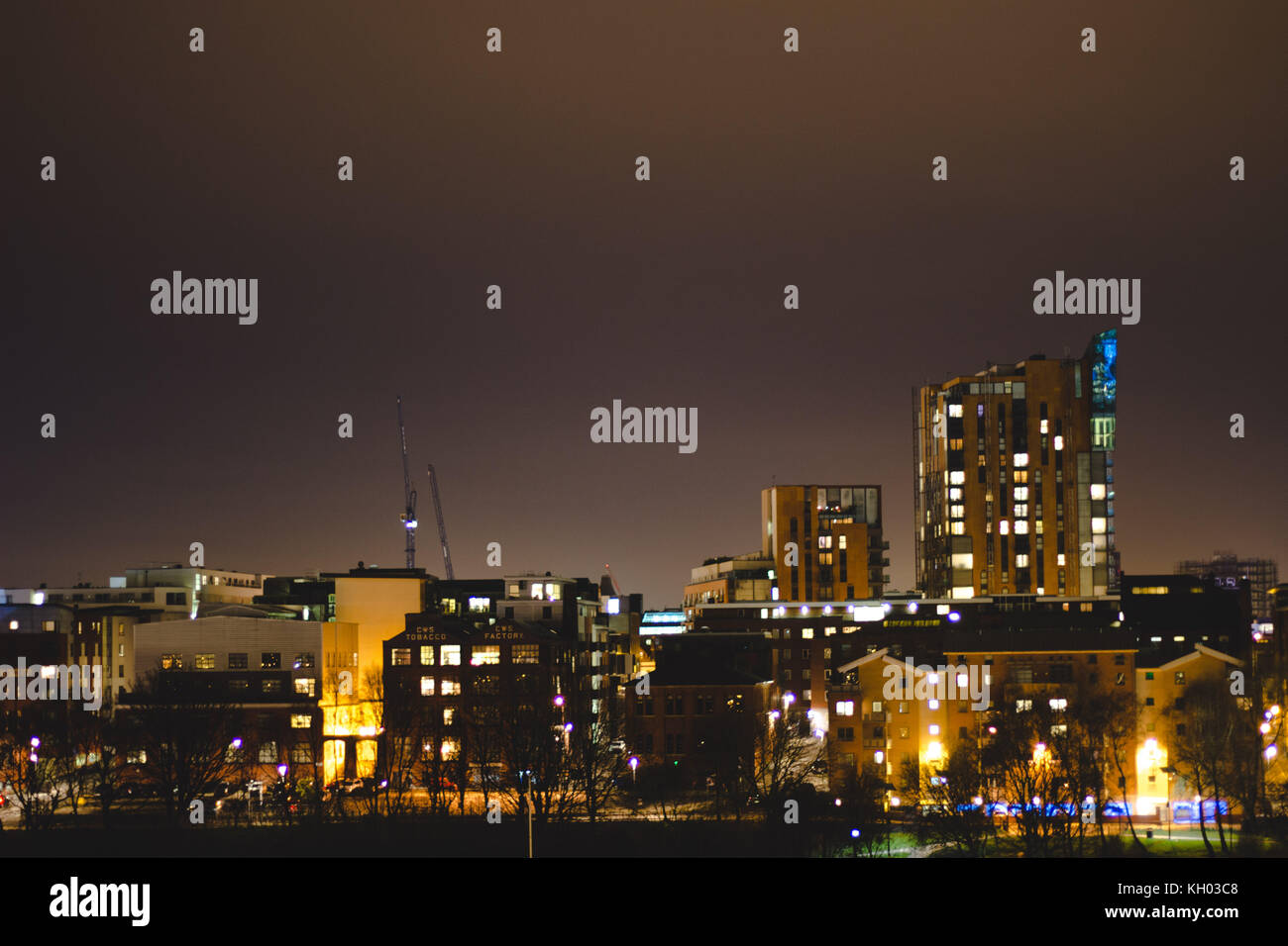 cityscape view at night with lights from buildings Stock Photo - Alamy