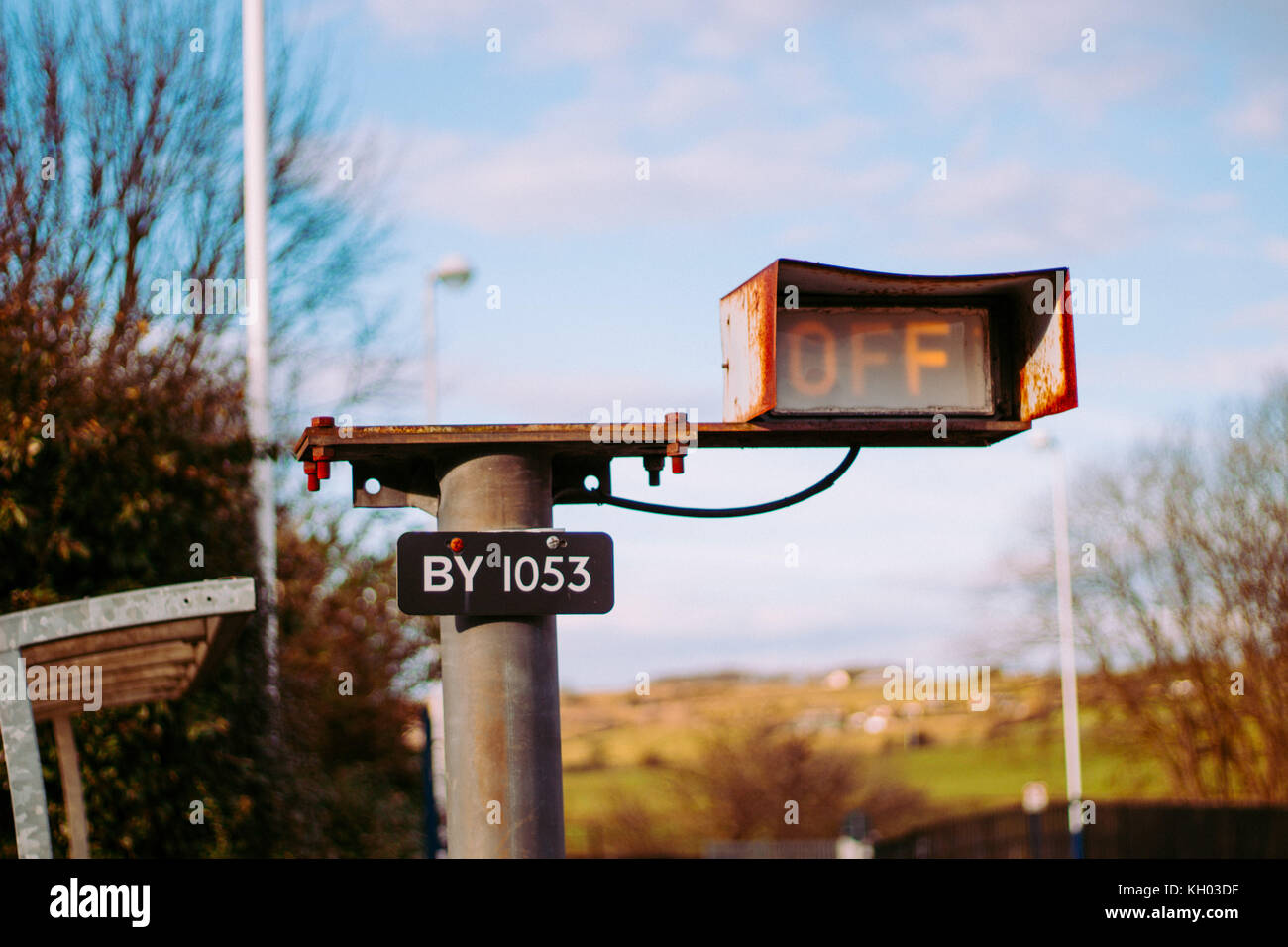 Train station warning sign hi-res stock photography and images - Alamy